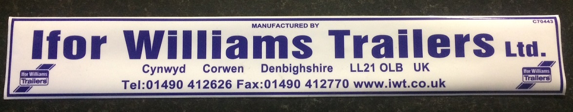 Ifor Williams Trailers Address Sticker/decal self-adhesive 400 x 60mm ...
